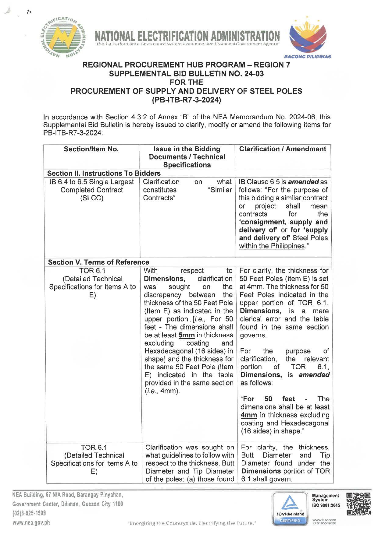 RPH SBB NO. 24-03 SUPPLY AND DELIVERY OF REGION 7 2025 STEEL POLES (PB ...