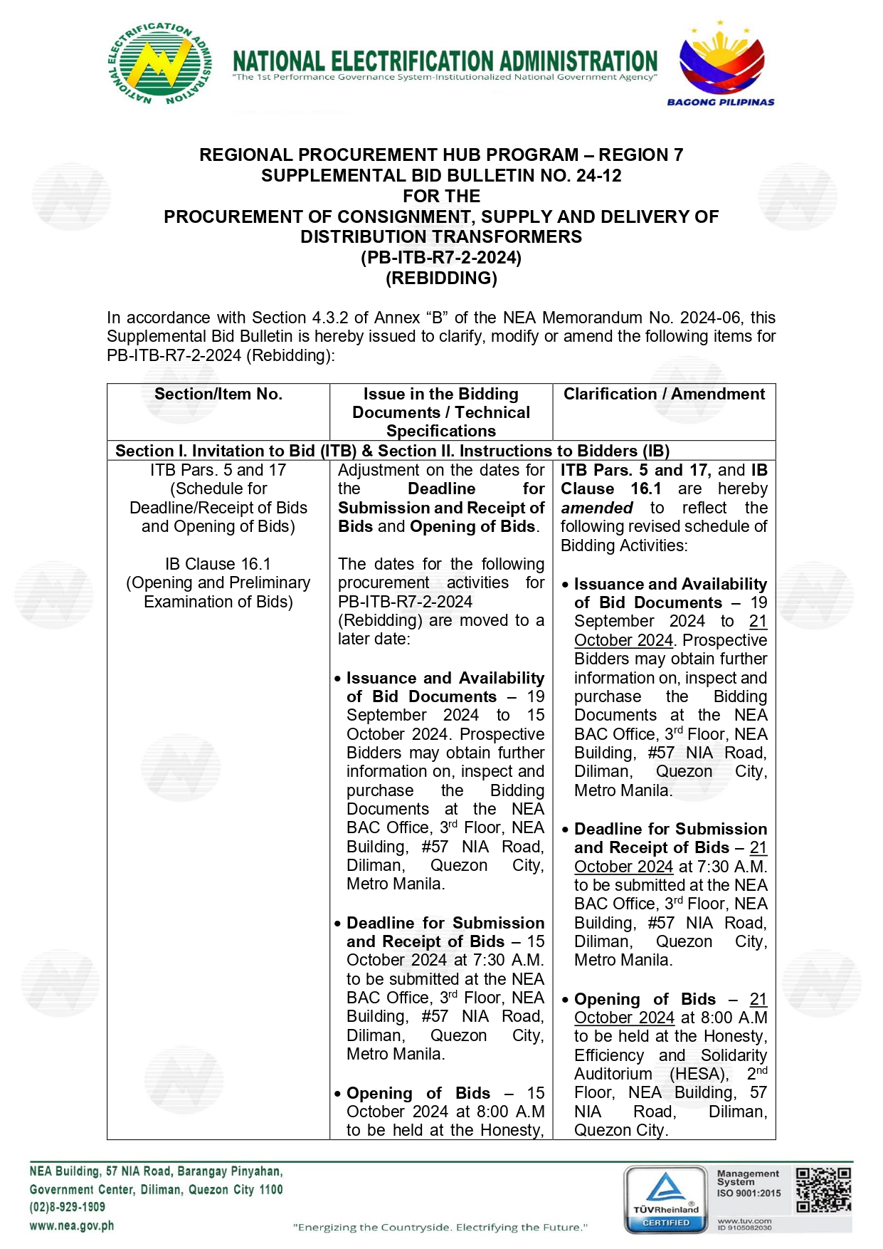 RPH Supplemental Bid Bulletin No. 24-12 for Region 7 2025 Distribution ...