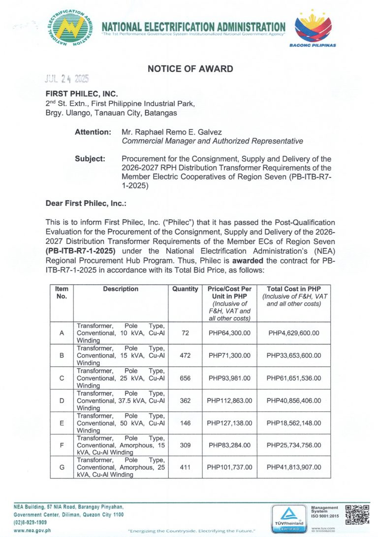 RPH NOA – R7 Distribution Transformers – CEBECO III