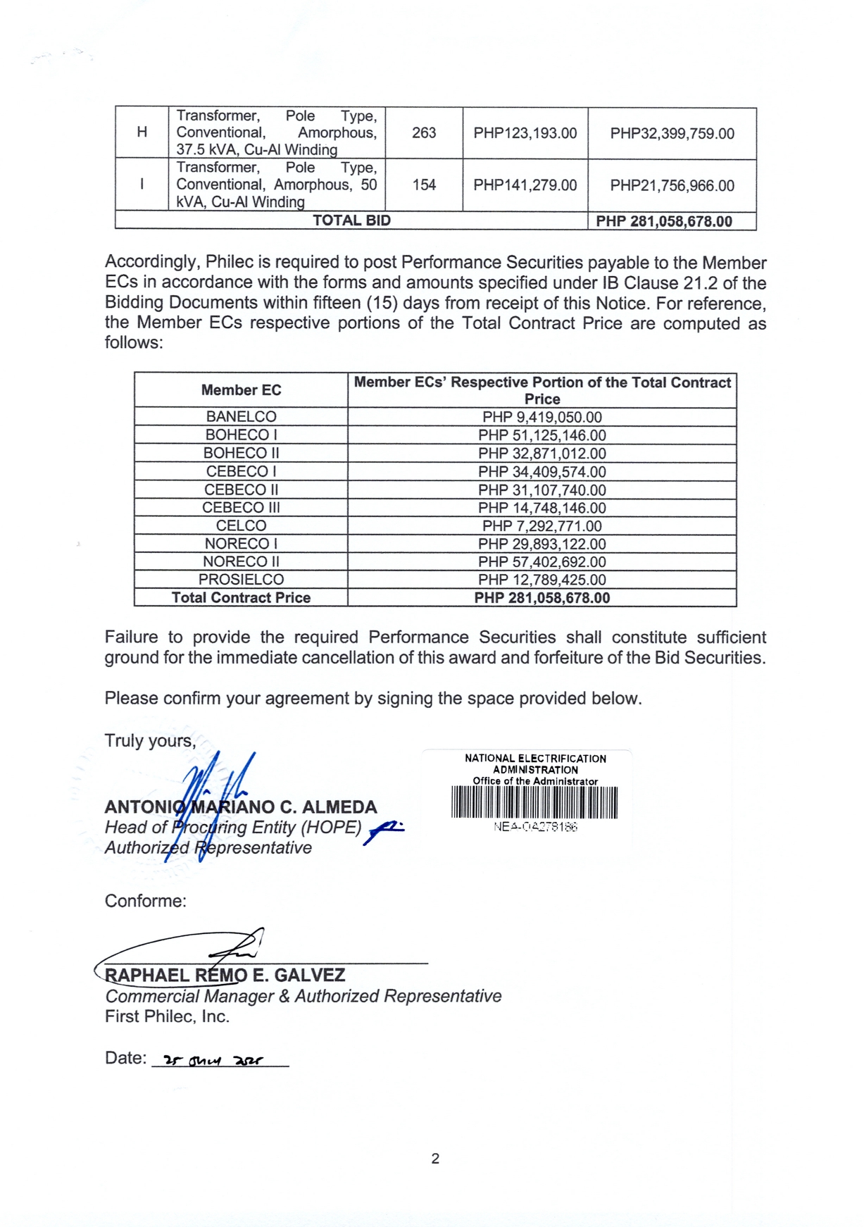 RPH NOA – R7 Distribution Transformers – CEBECO III
