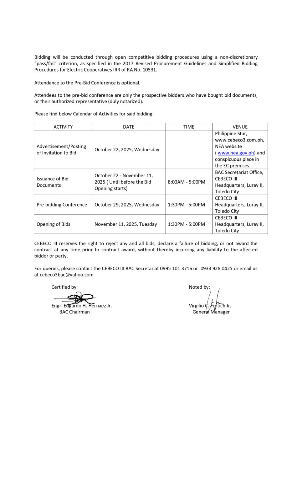 INVITATION TO BID ITB NO. 2025-02 – CEBECO III